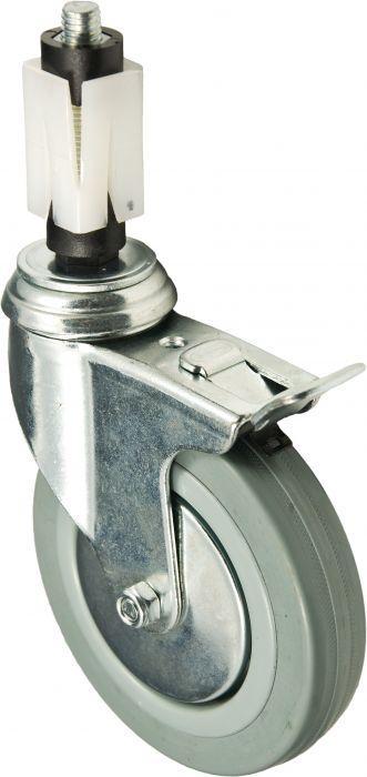 125GRBEX - 125mm Grey Rubber Castor braked, 30mm expander for square ...